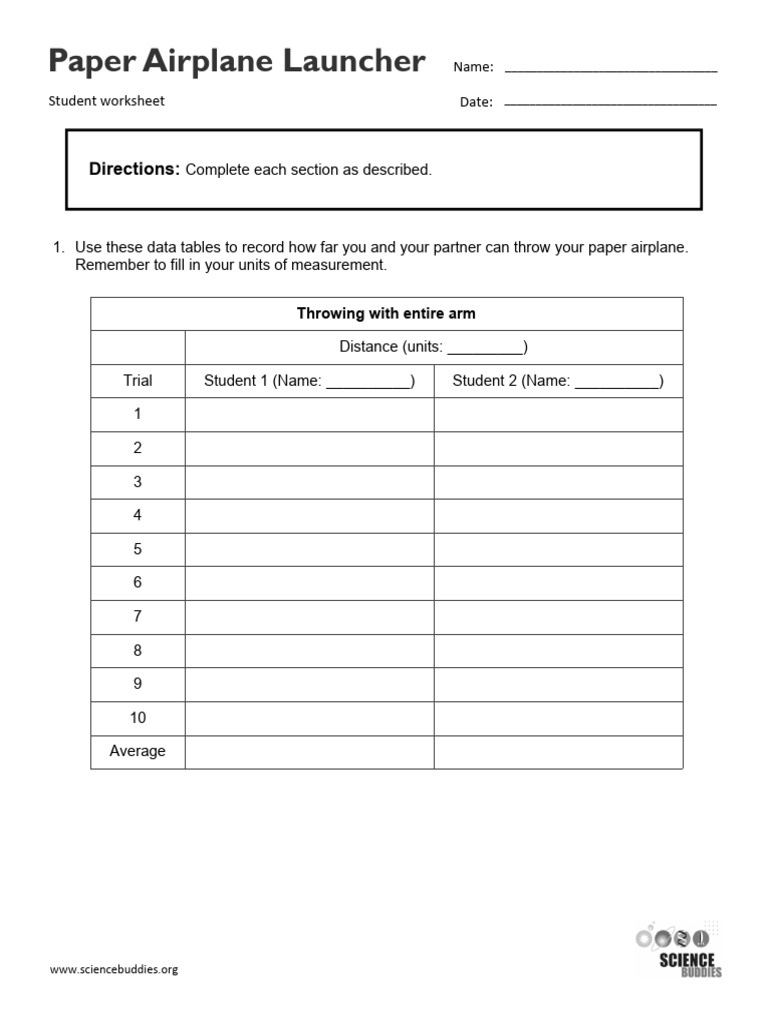 Paper Airplane Launcher Experiment Worksheet | PDF