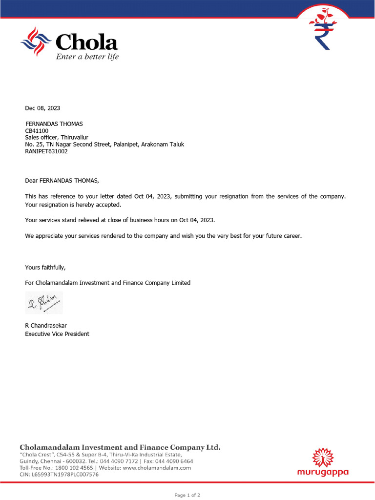 Relieving and Experience Letter for Fernandas | PDF