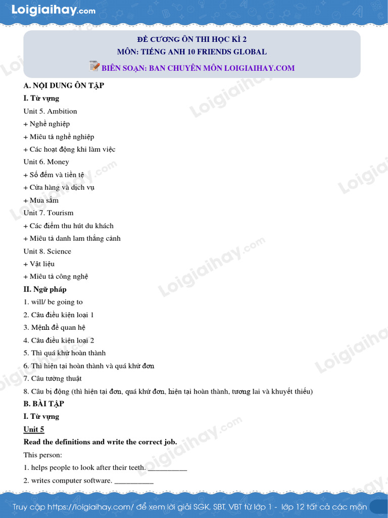 De Cuong On Tap hk2 Tieng Anh 10 Friends Global Co Dap An 1712222694 | PDF