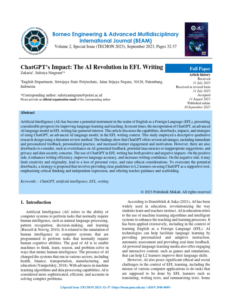 ChatGPT's Role in EFL Writing Revolution | PDF | Artificial ...