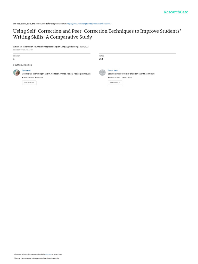 Using Self-Correction and Peer-Correction Techniqu | PDF | English As A Second Or Foreign ...