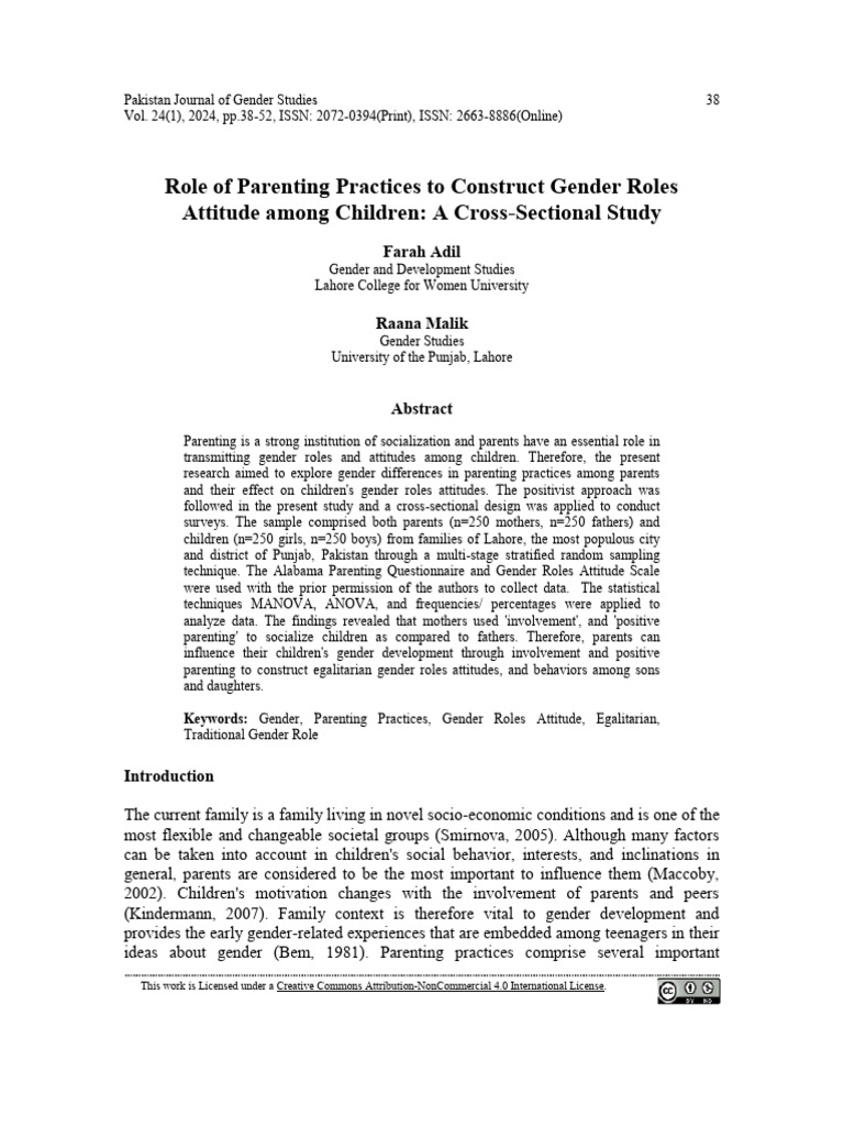 Role of Parenting Practices To Construct Gender Roles Attitude Among ...