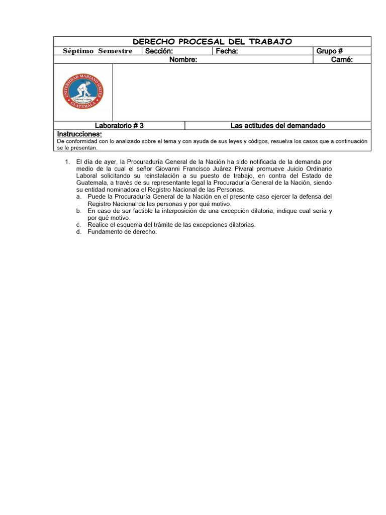 Laboratorio # 5 Tema. Excusas y Excepciones Dilatorias | PDF | Justicia | Crimen y violencia