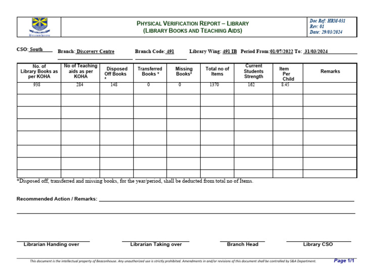 HRM 031 Physical Verification Report Library Rev 1 | PDF | Justice ...