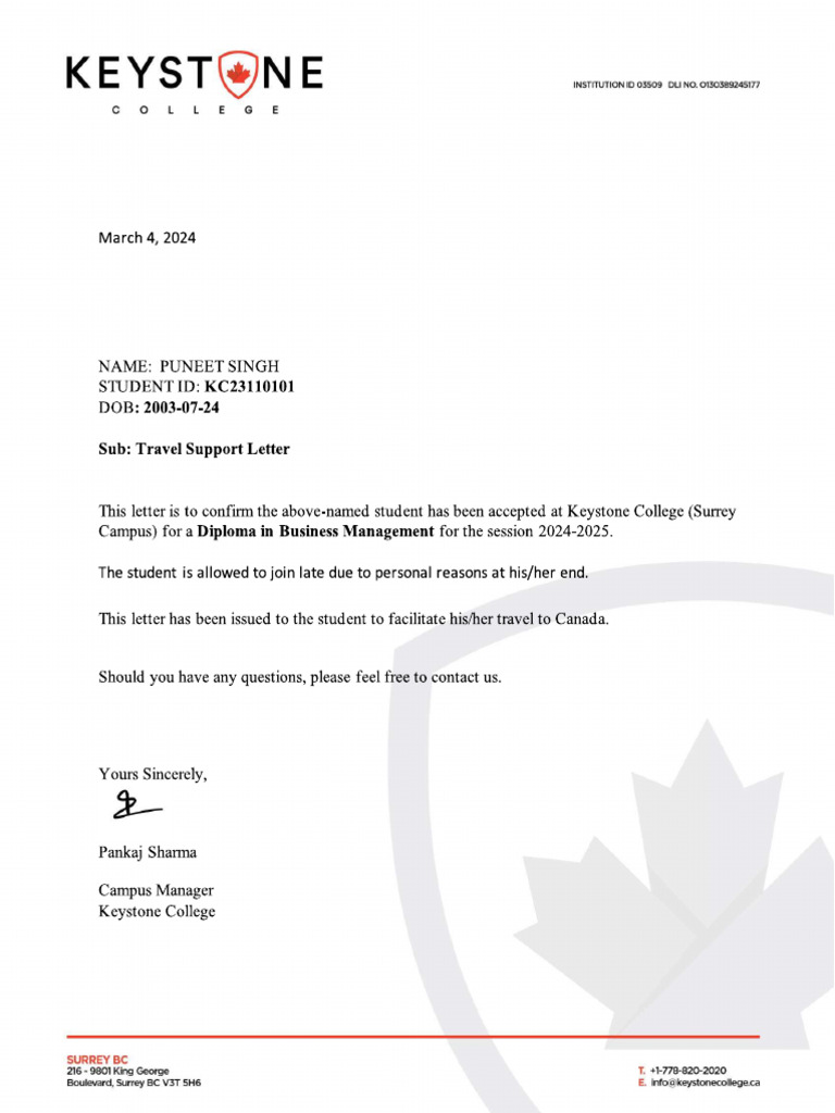 KC23110101 - Travel Letter | PDF