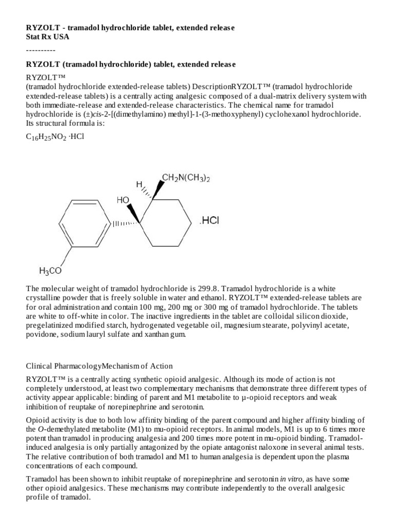 RYZOLT - Tramadol Hydrochloride Tablet, Extended Releas e Stat RX USA ...