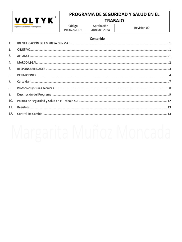 Programa SST Genmat 2024 | PDF | Seguridad y salud ocupacional | Higiene Ocupacional