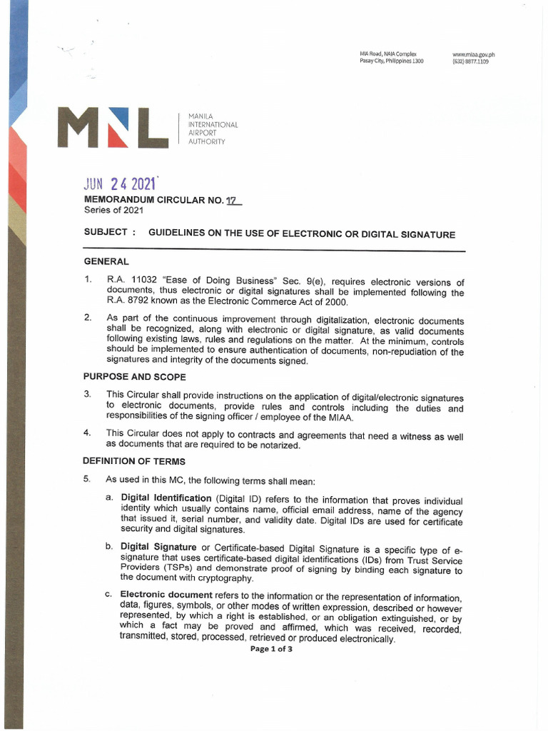 MIA Memorandum Circular 17-2021 | PDF | Public Key Cryptography | Encryption