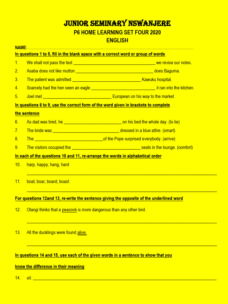 P6 English Set Four JSN 1 | PDF