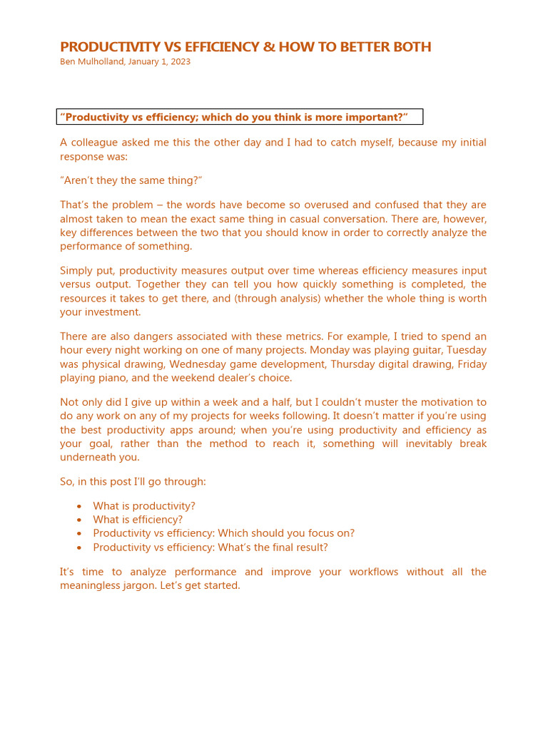 Productivity VS Efficiency | PDF | Performance Indicator | Efficiency