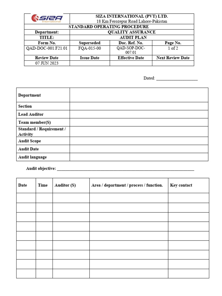 FMT-011 Audit Plan | PDF