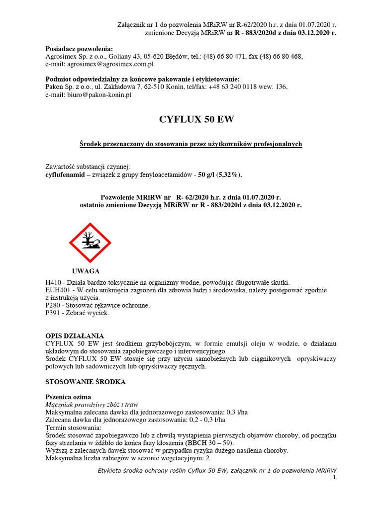 Cyflux 50 EW Zastprof - ET 03-12-2020 | PDF