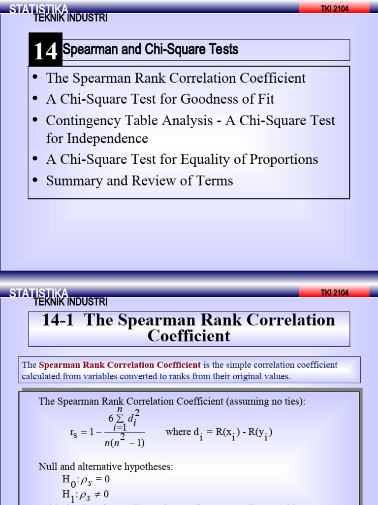 Kuliah 14 | PDF | Chi Squared Distribution | Spearman's Rank Correlation Coefficient