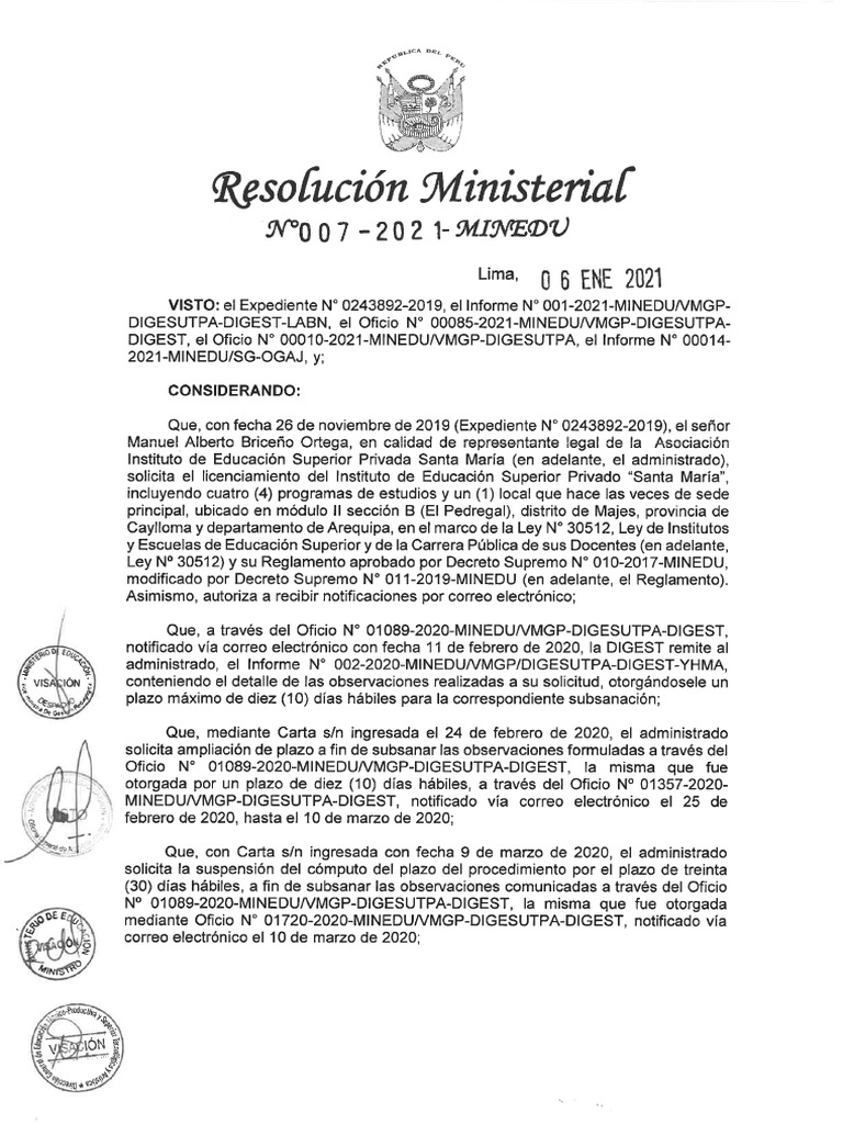 RM #007-2021-Minedu PDF | PDF