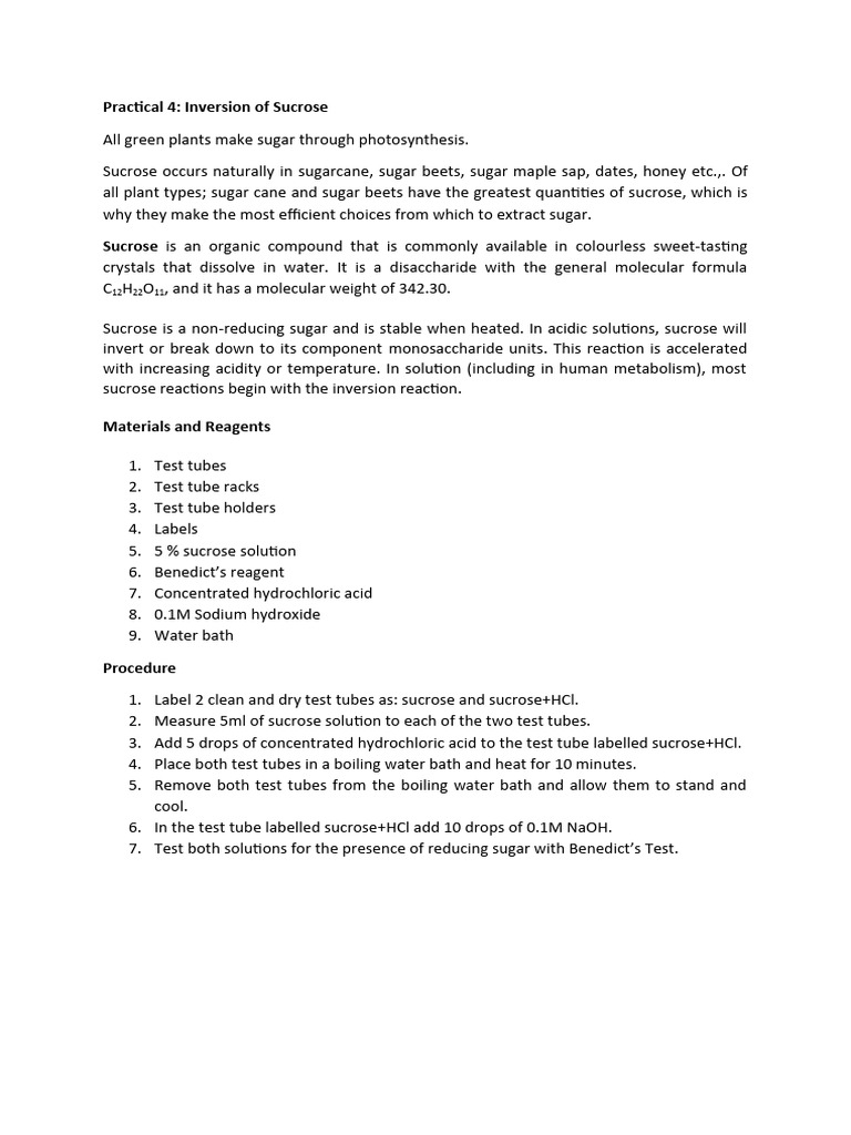 Inversion of Sucrose | PDF