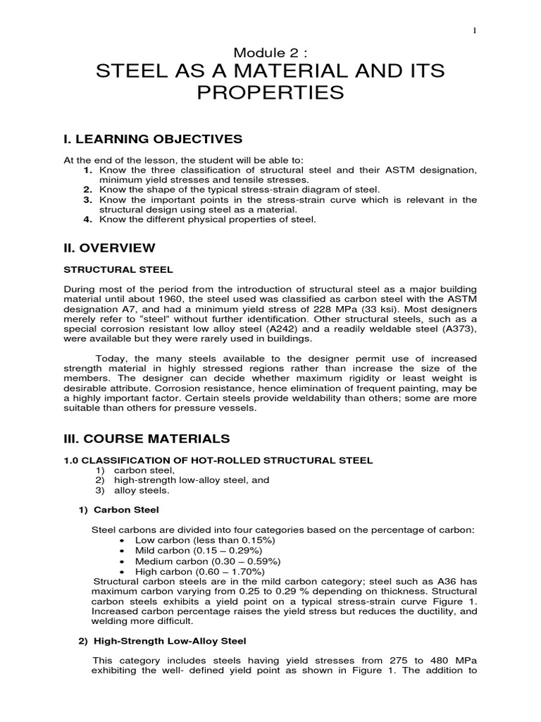 Module 2 - Steel as a Material and its Properties | PDF | Deformation (Engineering) | Yield ...