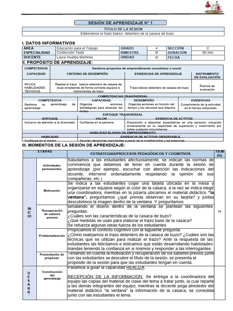 Sesion de Clase | PDF | Aprendizaje | Evaluación