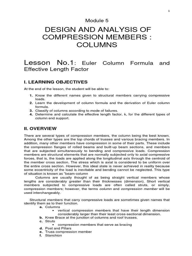 Module 5 Columns - Lesson 1 | PDF | Buckling | Column