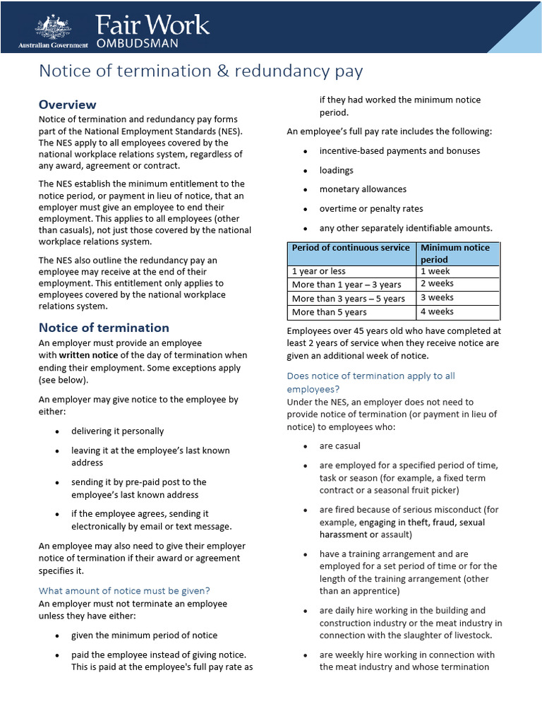 Notice of Termination and Redundancy Pay | PDF | Layoff | Employment