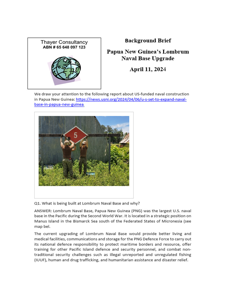 Thayer Papua New Guinea's Lombrum Naval Base Upgrade | PDF | Papua New ...