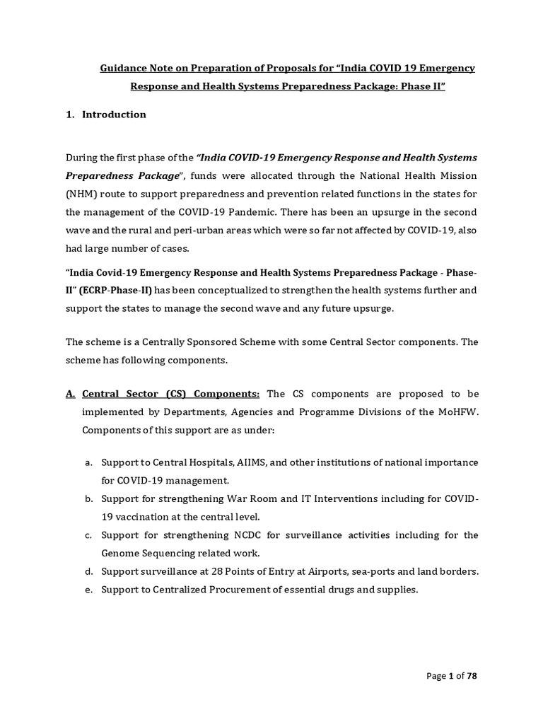 Guidance Note On PIP For ECRP II As On 14.07.2021 | PDF | Hospital ...