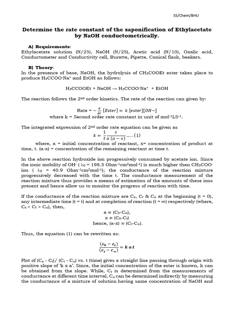 Rate Constant of Ethylacetate Saponification | PDF | Chemistry ...