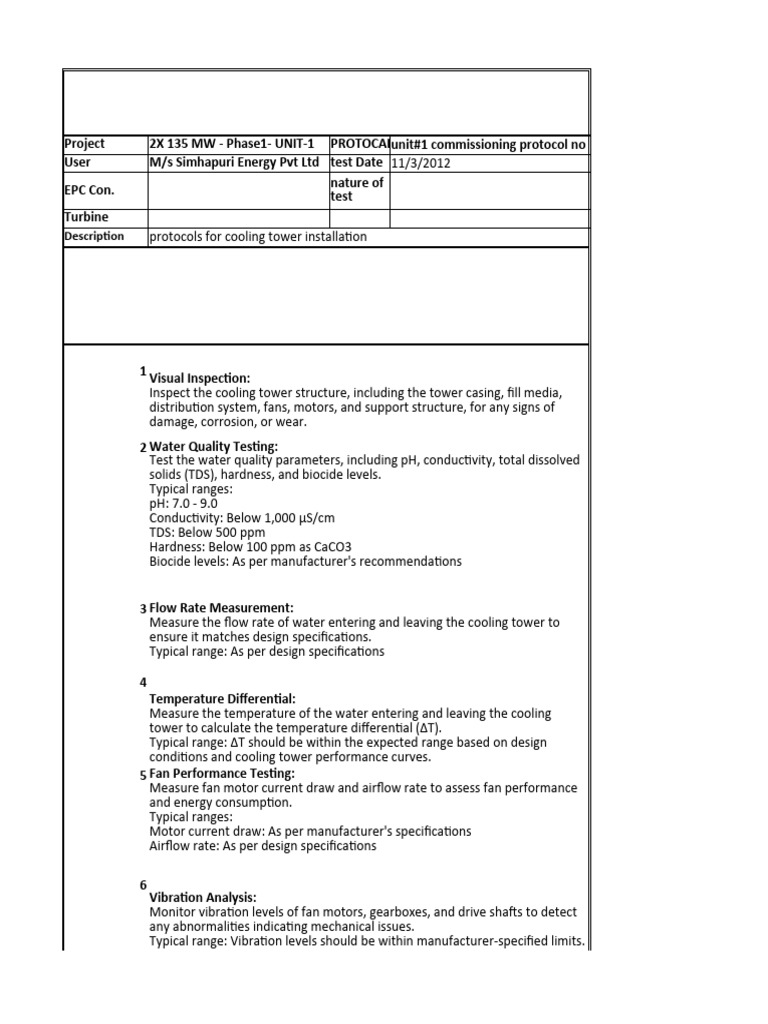 Cooling Tower Testing Protocols | PDF | Water | Water Quality
