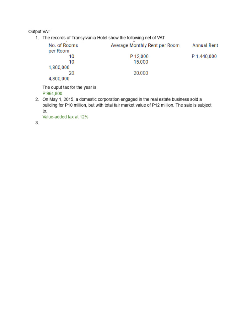 Output VAT Calculation for Real Estate Sale | PDF