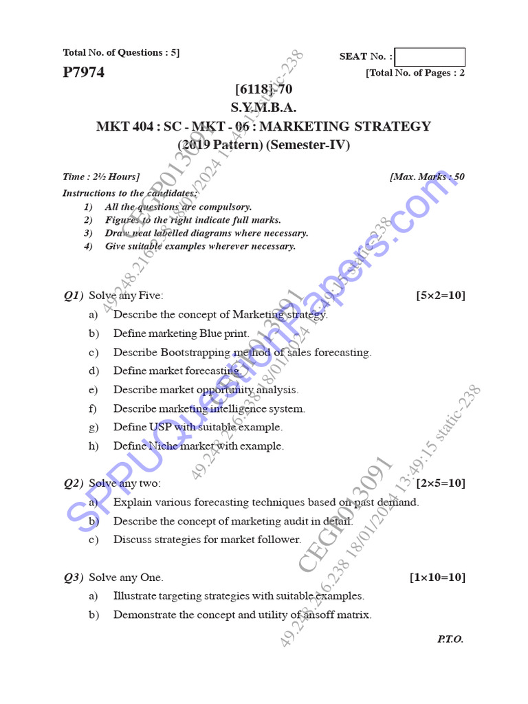 SPPU Question Paper II On Marketing-Strategy-Pattern-2019 | Download Free PDF | Business ...