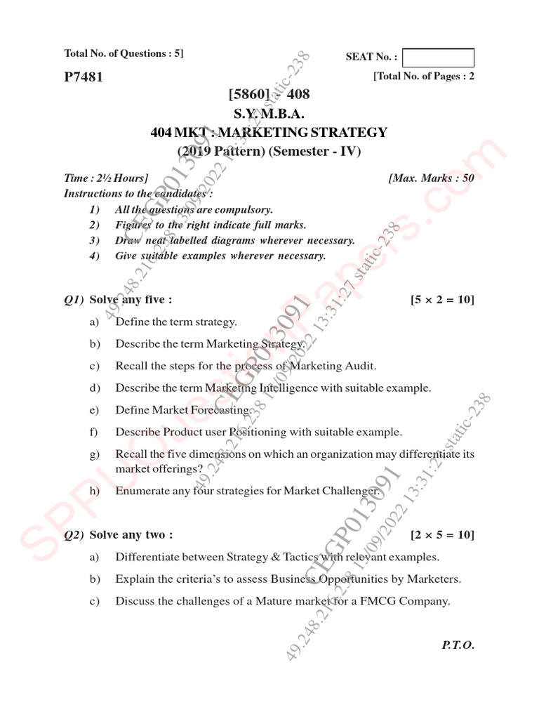 SPPU Question Paper I On Marketing-Strategy Pattern-2019 | PDF ... SPPU Question Paper I On Marketing-Strategy Pattern-2019 | PDF ...