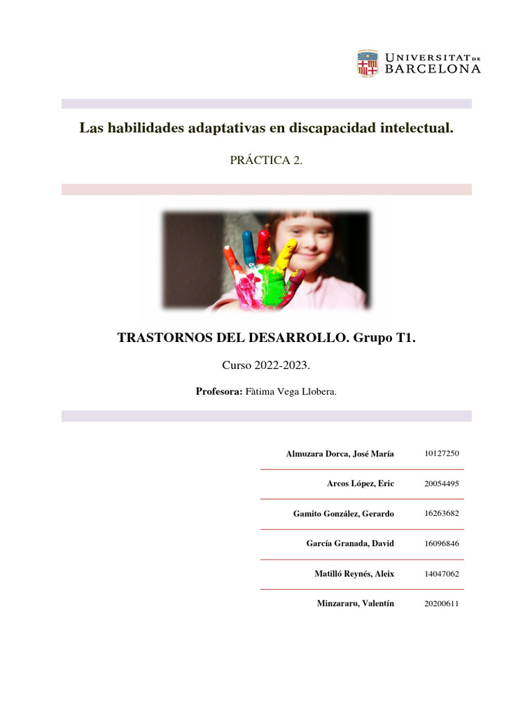 Pràctica 2. Discapacitat Intel Lectual. (Trastorns Del Desenvolupament ...