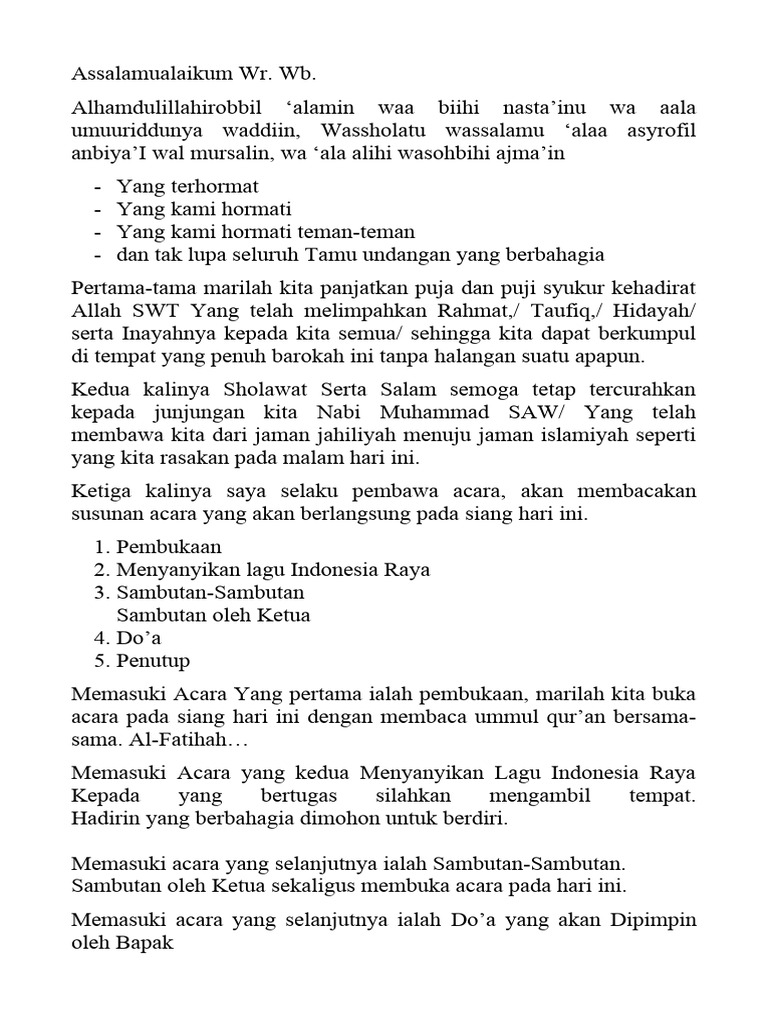 Teks MC Pembukaan Kegiatan | PDF | Agama & Spiritualitas