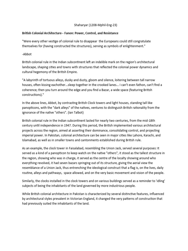 British Colonial Architecture - Fanon: Power, Control, and Resistance ...