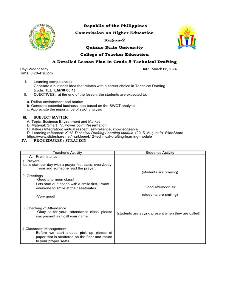 Fourth Lesson Plan Environment and Market | PDF | Market (Economics ...