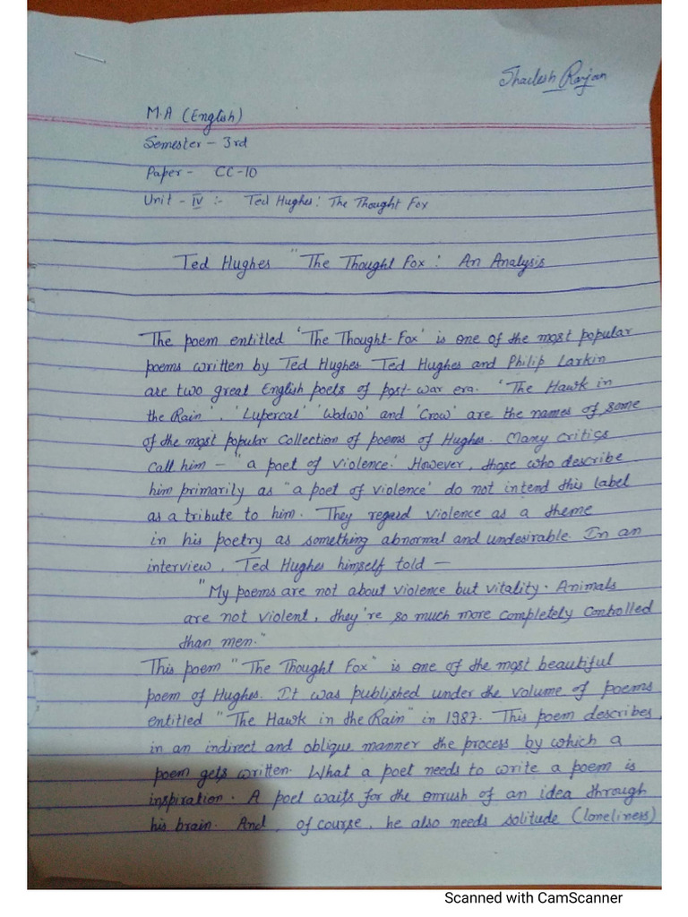 Analysis of Ted Hughes The Fox - MA Notes | PDF