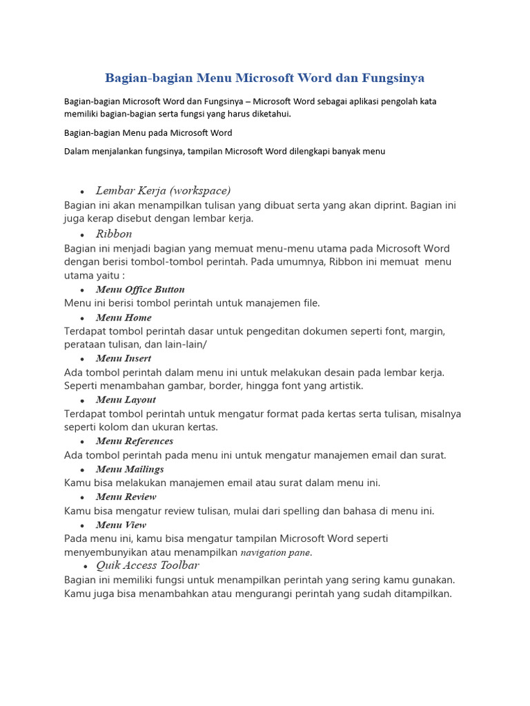 Bagian Ms Word Dan Fungsi Nya | PDF