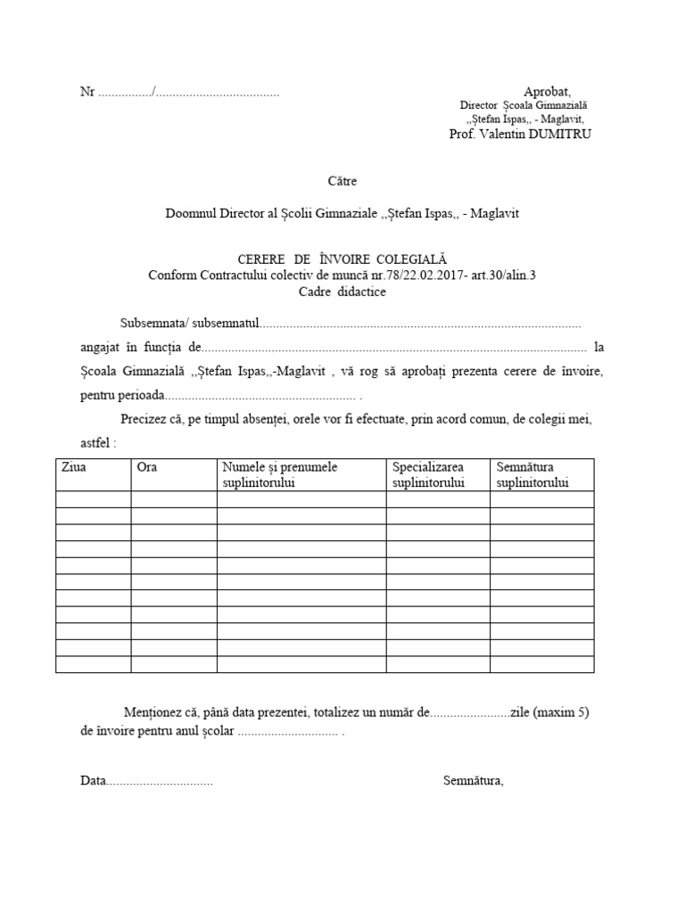 Cerere Invoire Colegiala | PDF