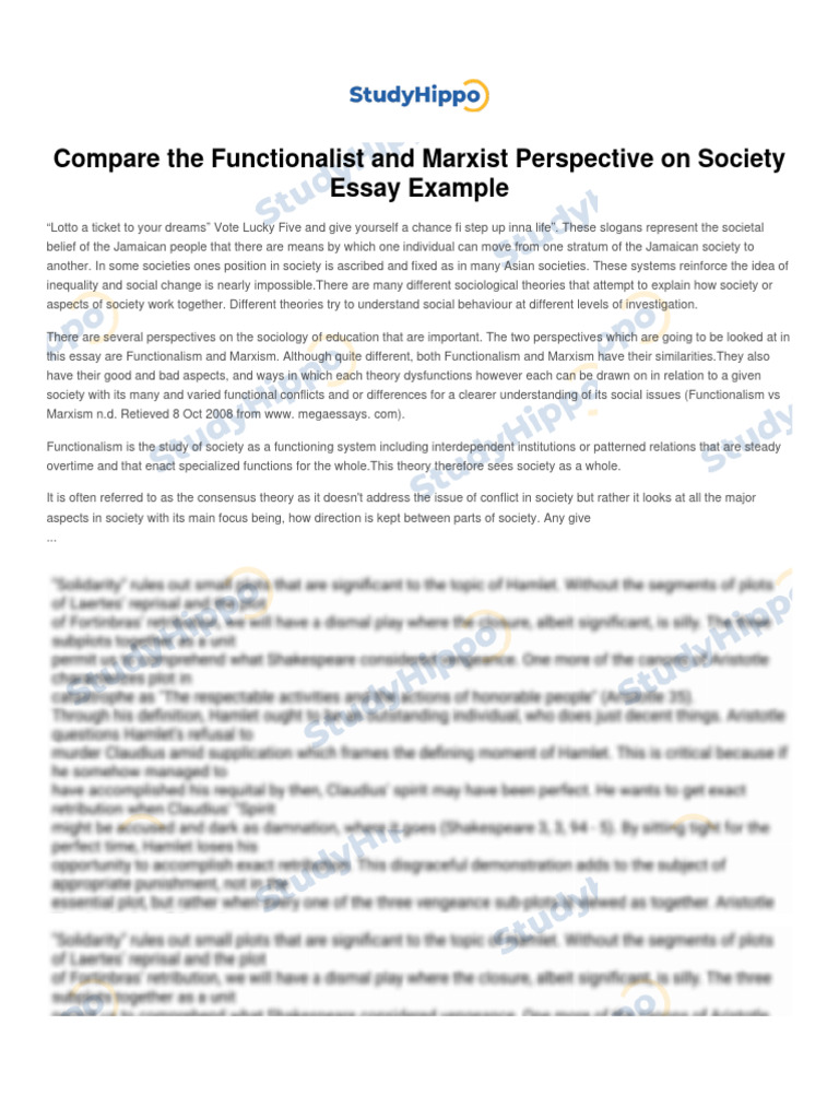 Compare The Functionalist and Marxist Perspective On Society Essay ...