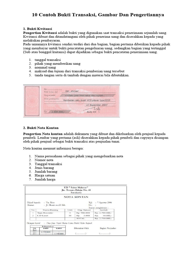 11 Contoh Bukti Transaksi | PDF