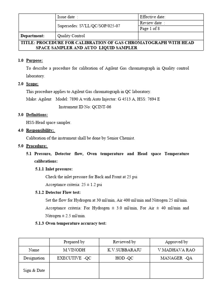 025 Procedure For Calibration of of GC Final-08 On 20072023 | PDF | Gas ...