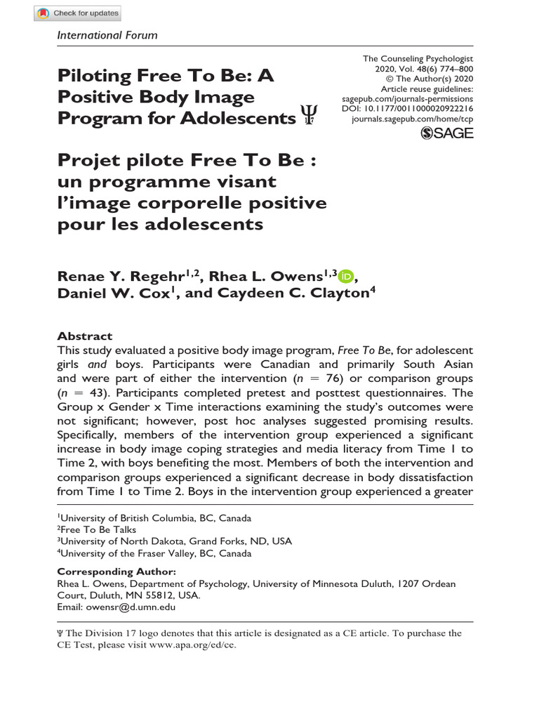 Positive Body Image Program for Teens | PDF | Standard Deviation | Body ...