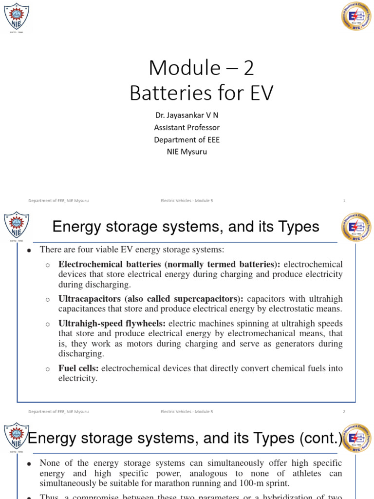 EV - Module 2-1 | PDF | Rechargeable Battery | Lithium Ion Battery