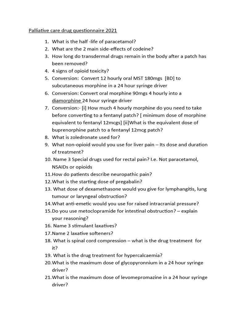 Palliative Care Drug Questionnaire 2022 | PDF | Morphine | Opioid