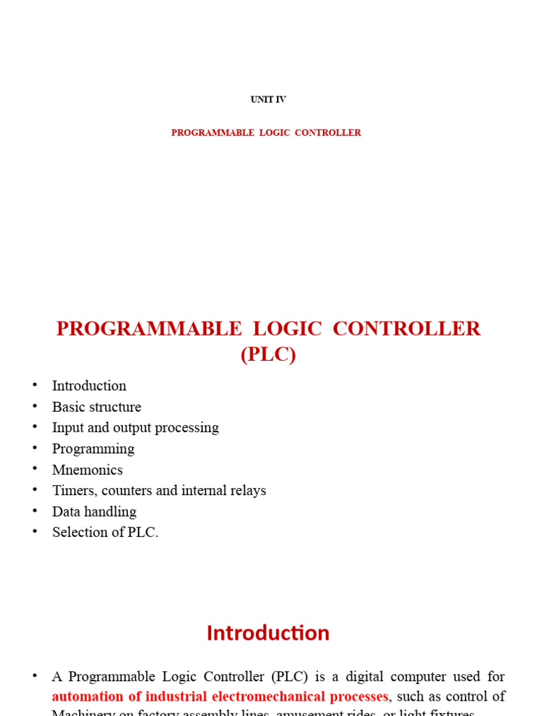 Unit IV - Mechatronics | PDF | Computer Data Storage | Programmable Logic Controller