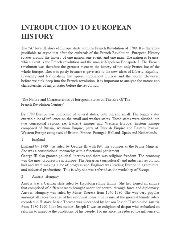 A LEVEL European History NOTES 1 | PDF | First French Empire | French ...