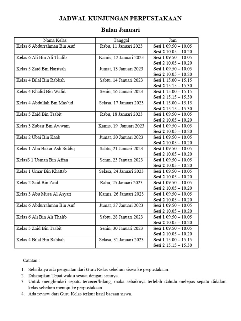Jadwal Kunjungan Perpustakaan | PDF