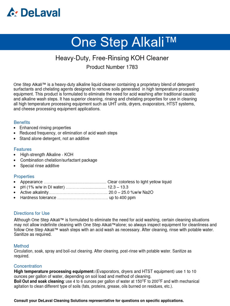 One-Step-Alkali™-En-Tech-Sheet-blue-rev-1.18.21 | PDF | Detergent | Water