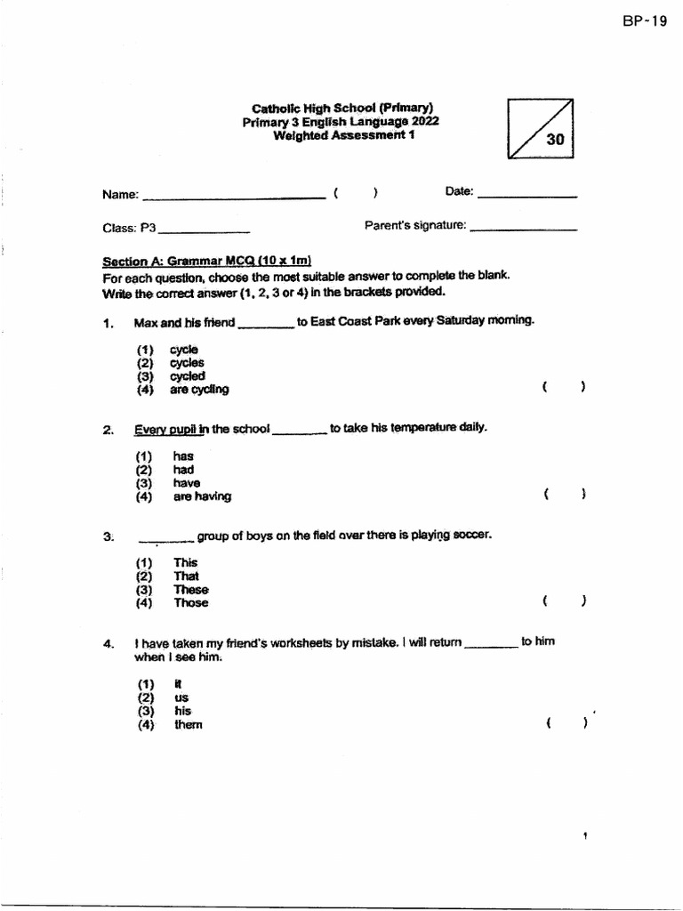 P3 English Wa1 2022 Catholichigh Pdf 