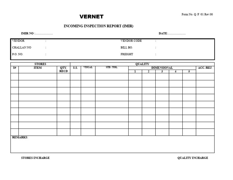 Incoming Inspection Report | PDF