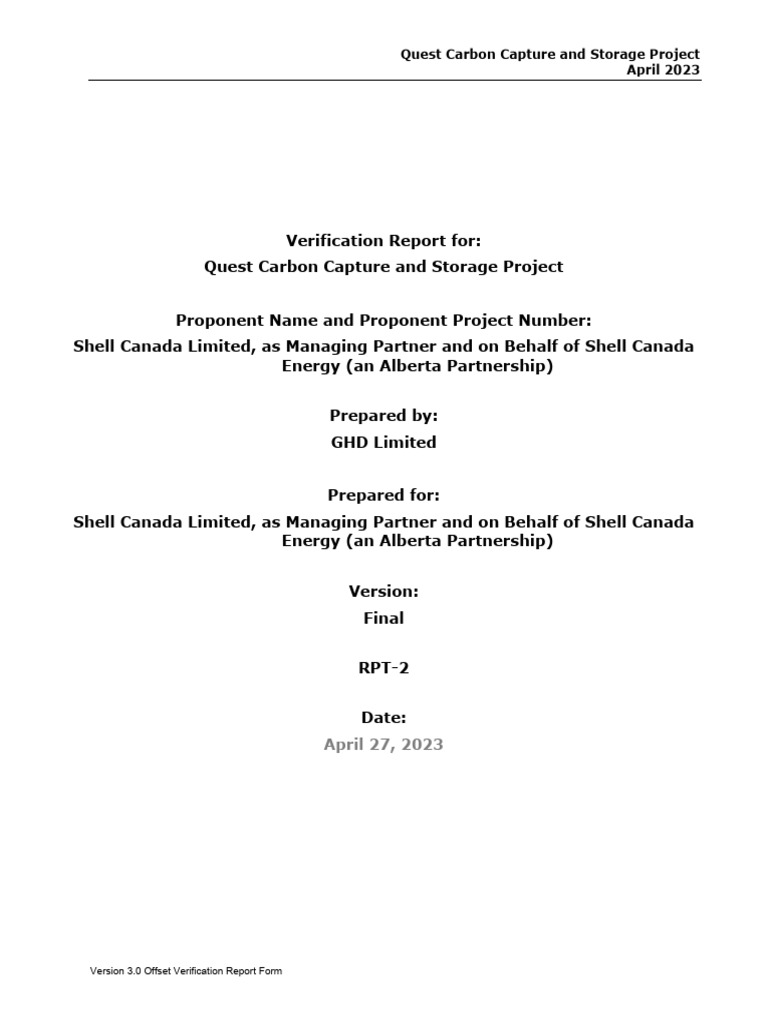 Quest Ccs Report | Download Free PDF | Carbon Capture And Storage ...